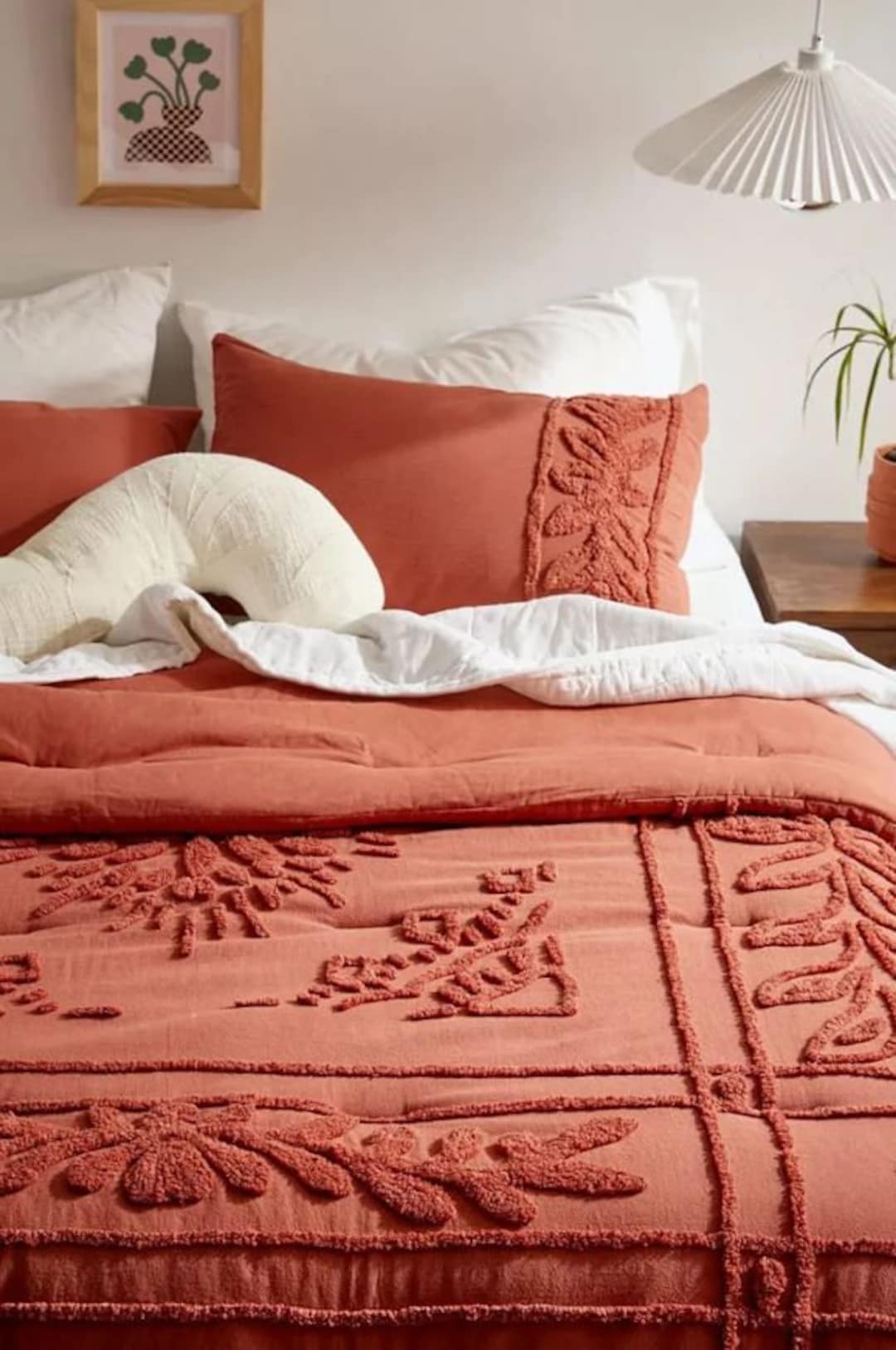 Rust Tufted Duvet Cover 3 Pieces Set, Green Duvet Cover, Boho Bedding ...