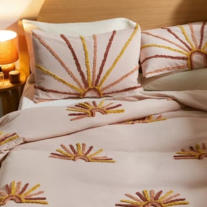 3 Piece Green Sun Tufted Cotton Duvet Cover Set, Multi Color Duvet ...