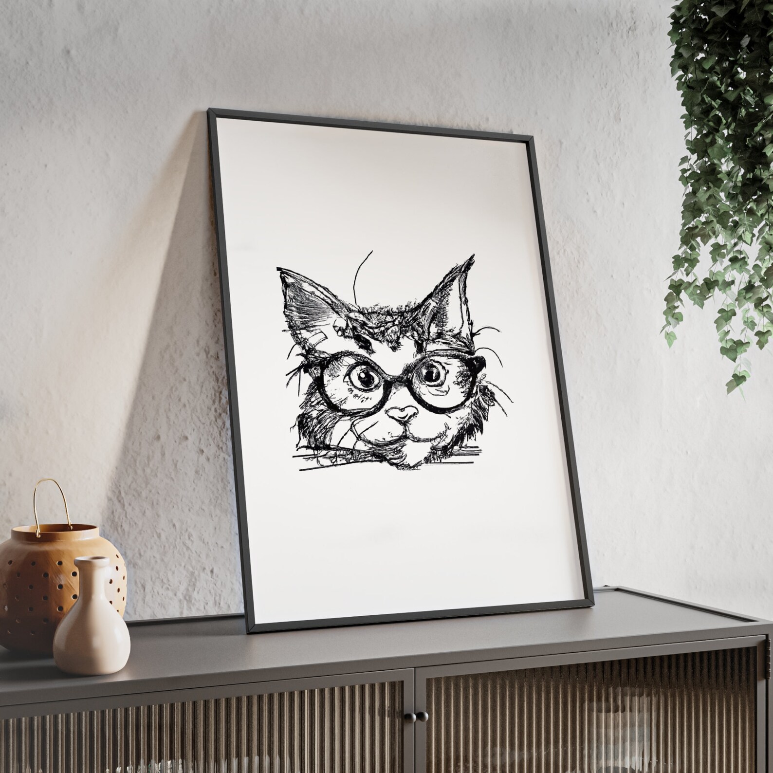 Instant Download Art Print - Line Art Intense Cat Artwork - Etsy