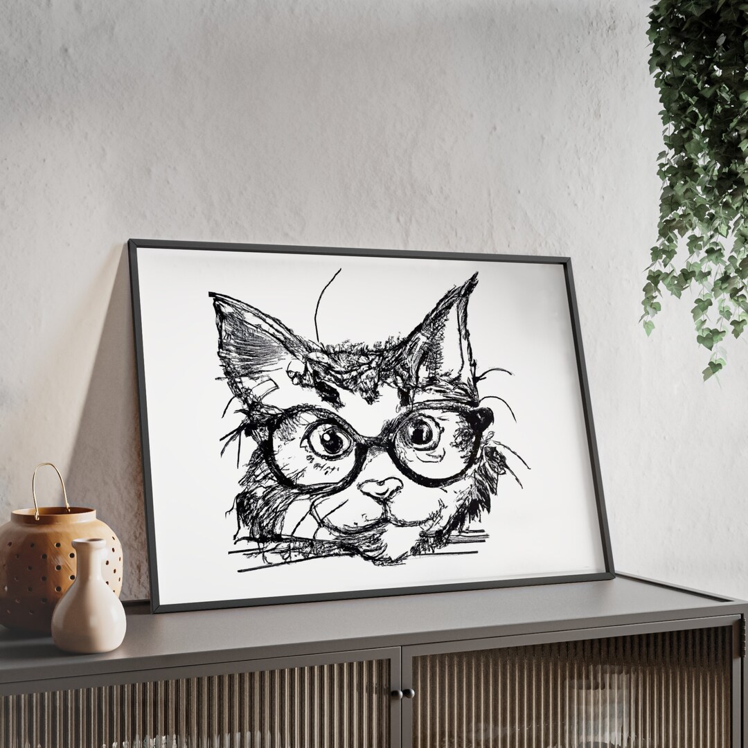 Instant Download Art Print - Line Art Intense Cat Artwork - Etsy