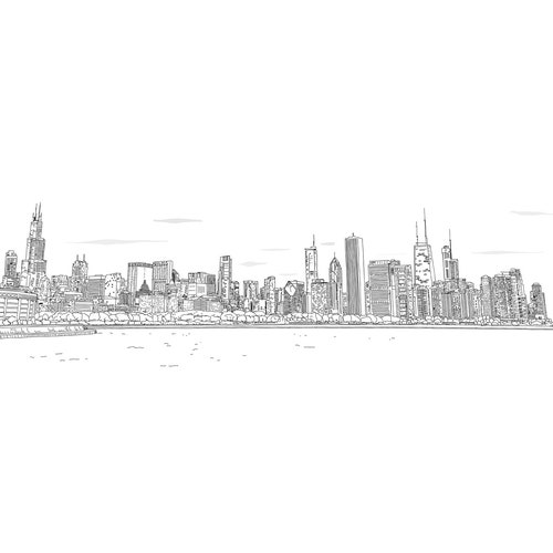 Chicago Skyline Panoramic Skyscraper View Digital Drawing - Etsy