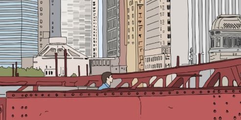 Chicago Skyscrapers and Bridges Downtown in the Loop. Hand Drawn ...