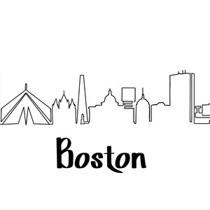 Boston Skyline Line Drawing, Simple Skyscraper Panoramic View ...