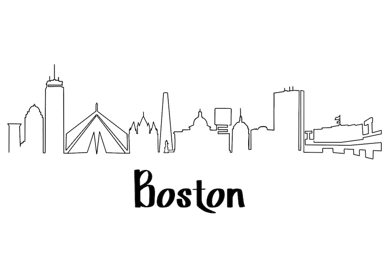 Boston Skyline Line Drawing, Simple Skyscraper Panoramic View ...