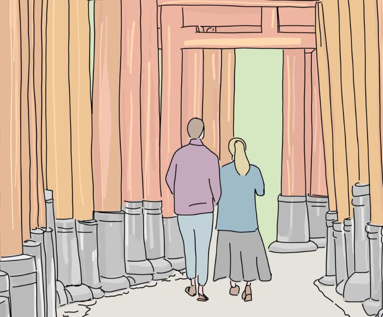 Fushimi Inari Taisha Shrine in Kyoto, Japan. Landscape Drawing. Hand ...