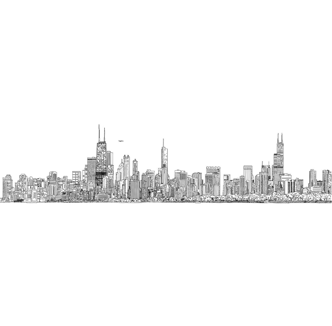 Chicago Skyline Panoramic View. Hand Drawn Illustration. Digital Art ...
