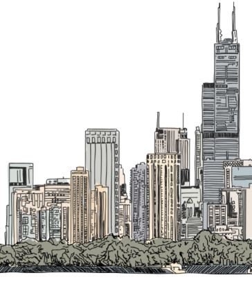 Chicago Skyline Panoramic Skyscraper View Digital Drawing Print ...