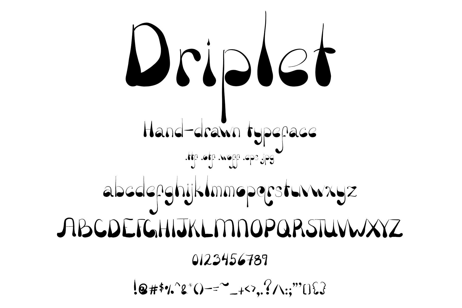 Font Driplet, A Cute, Watery Letter and Character Set. Hand Drawn With ...