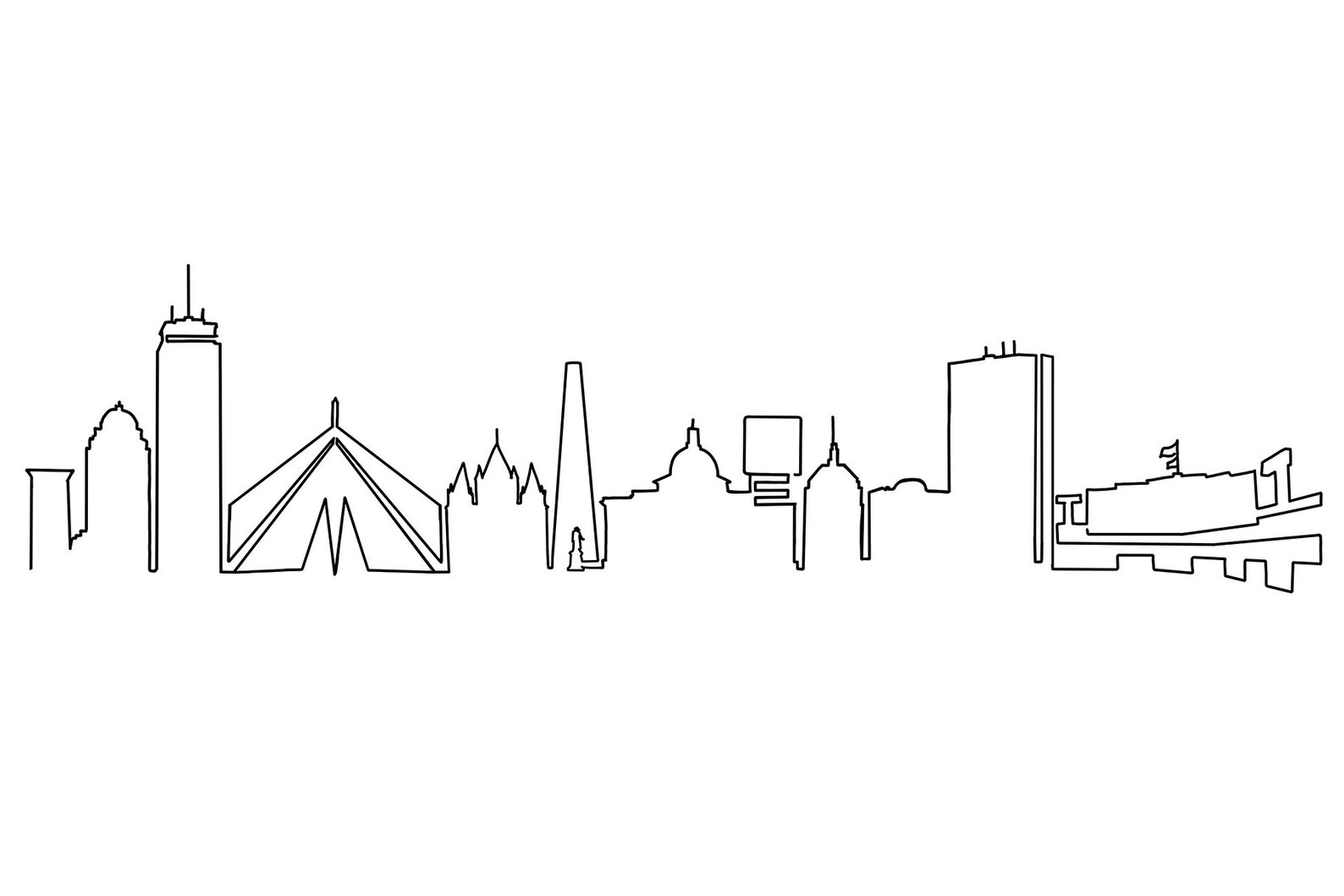 Boston Skyline Line Drawing, Simple Skyscraper Panoramic View ...