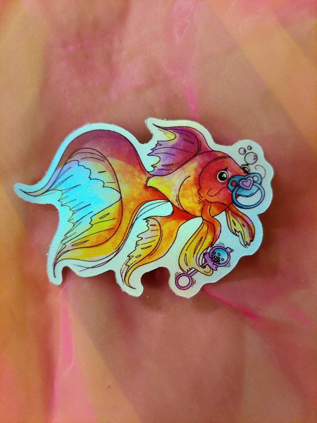Holographic Baby Binky Fish Sticker - Etsy