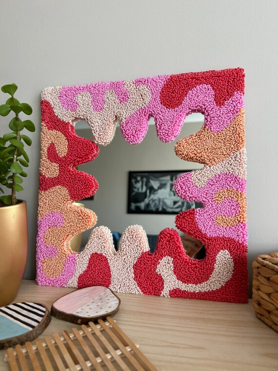 Wavy Tufted Mirror Pink Punch Needle Mirror Wiggly Home - Etsy