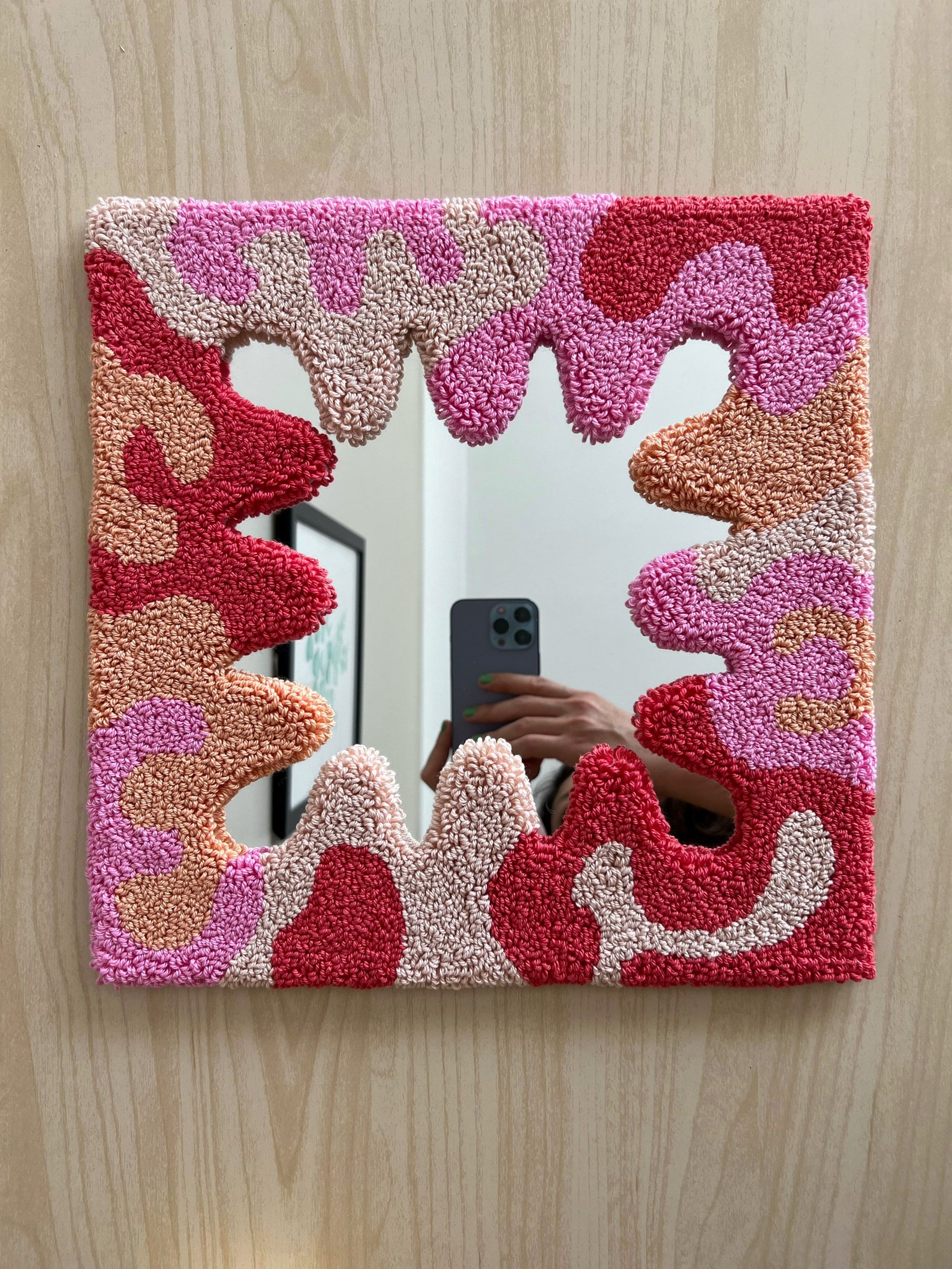 Wavy Tufted Mirror Pink Punch Needle Mirror Wiggly Home - Etsy