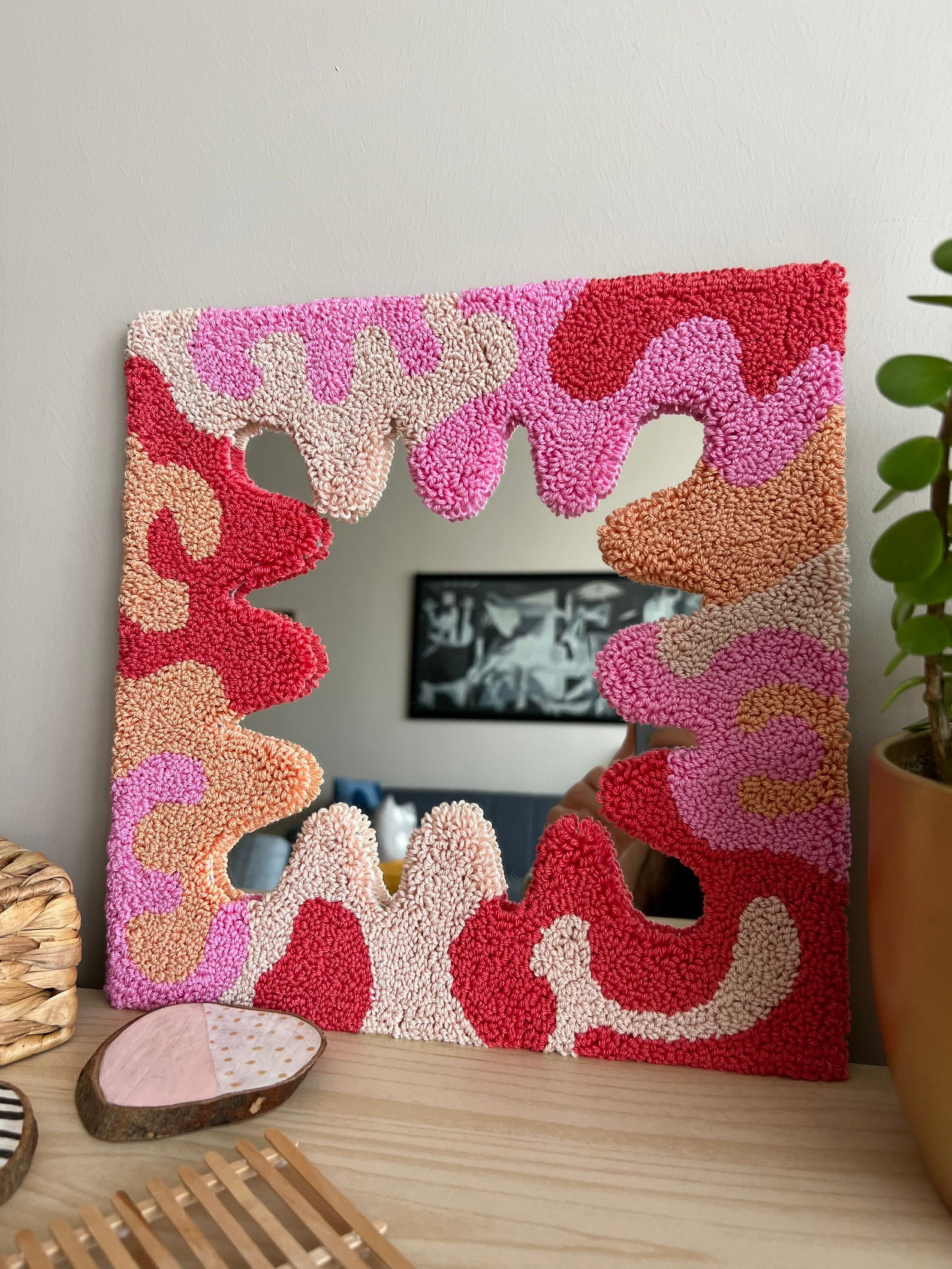 Wavy Tufted Mirror Pink Punch Needle Mirror Wiggly Home - Etsy
