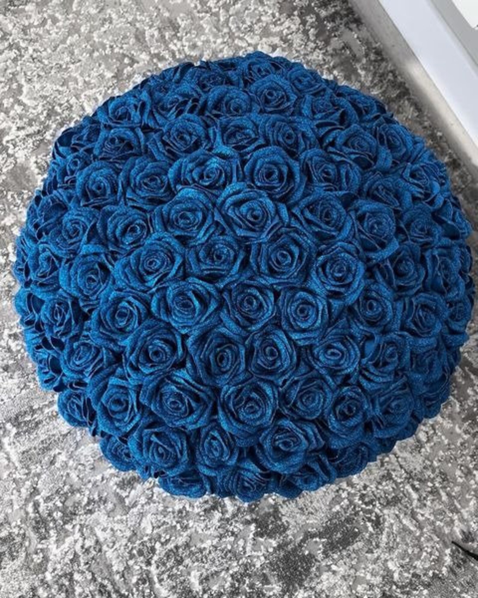 Blue Artificial Roses With Glitter in Box, Satin Flowers Wedding Gift ...
