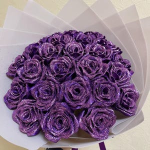 Purple Glitter Bud, Eternal Rose Bouquet, Handmade Artificial Flower ...