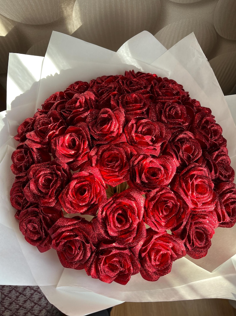 Custom Order, Red Bouquet Satin Roses, Personalized Text or Topper ...