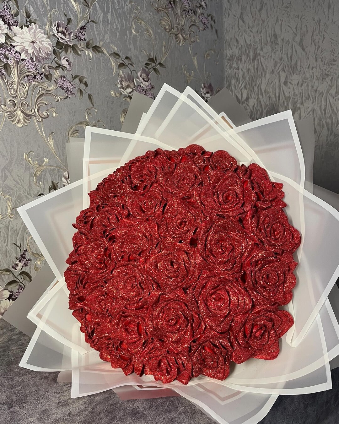 Custom Bouquet Red Roses With Glitter, Glitter Bud, Eternal Rose ...