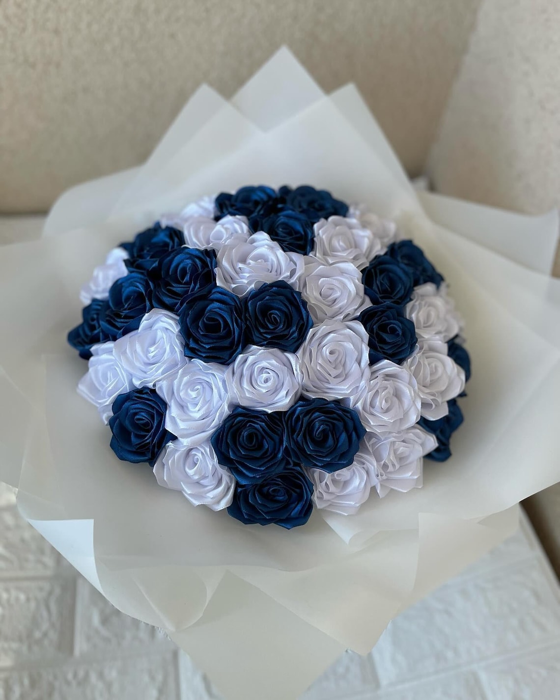 White and Blue Bouquet Eternal Roses, Holiday Gifts Flower Bouquet ...