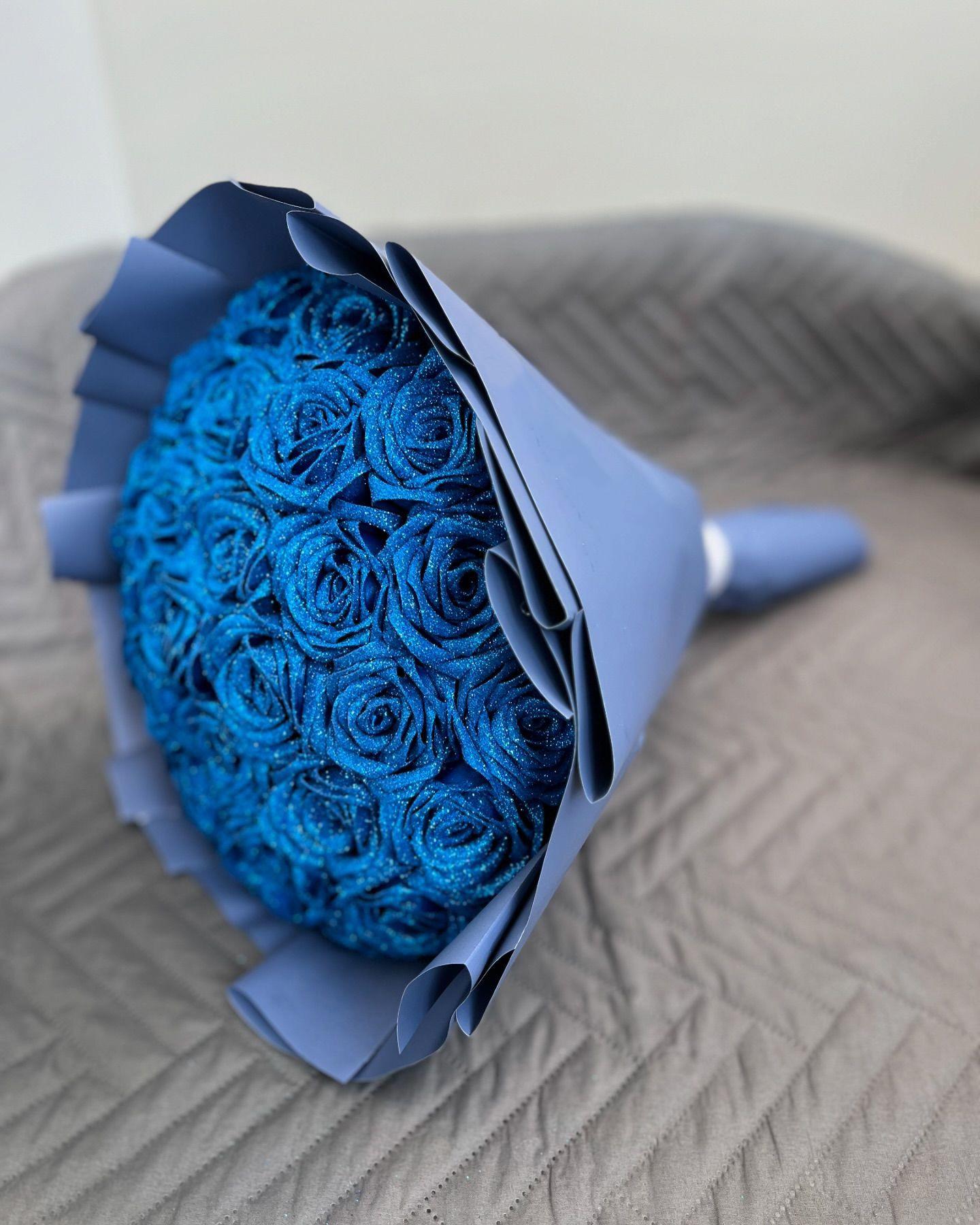 Blue Bouquet Eternal Roses, Sparkly Bouquet, Romantic Bouquet, Birthday ...