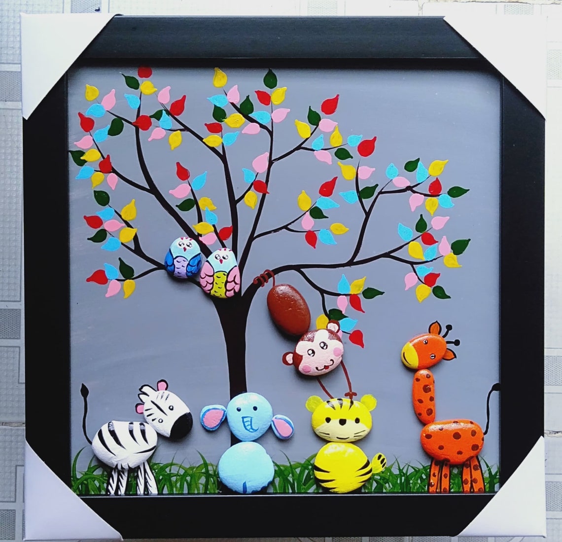 Pebble Art Animal Pictures Stone Painting Children Room - Etsy