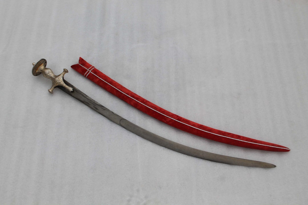 Old Vintage Rajput Sikh Traditional Silver Inlaid Sword Tulwar Heavy ...