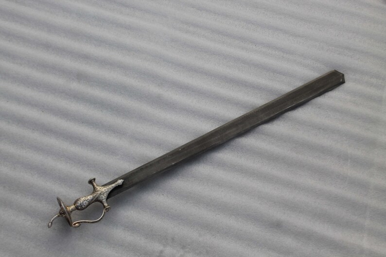 Old Vintage Mughal Maratha Traditional Silver Damascened Khanda Sword ...