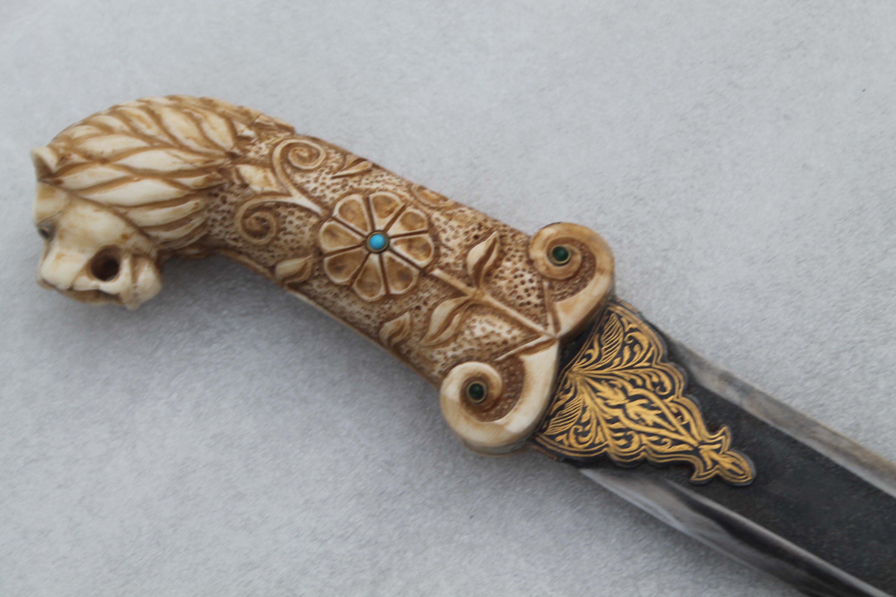 Vintage Mughal Islamic Bone Engraved Lion Head Handle Grip - Etsy