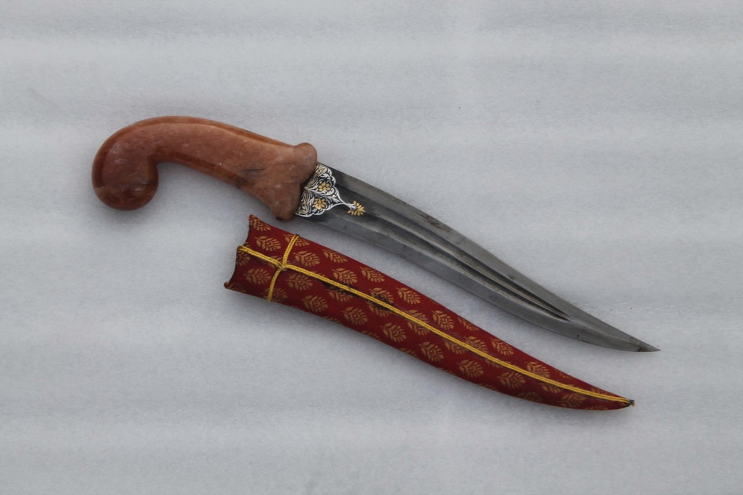 Old Vintage Mughal Islamic Indian Jade Parrot Grip Handle Gold & Silver ...