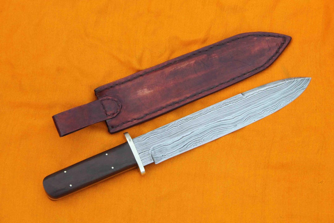 Sharp Edge Damascus Steel Line Pattern Hunting Bowie Knife Single Edge ...