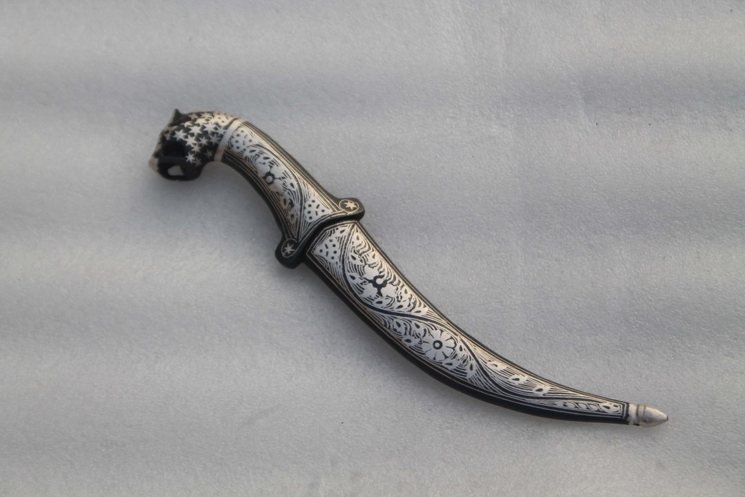 Fine Vintage Maughal Silver Inlaid Wedding Dagger Khanjar Knife Lion ...