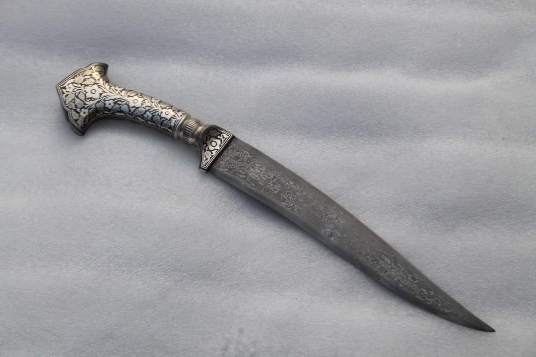 Old Indo-persian Mughal Islamic Silver Damascened Khanjar Knife Jambiya ...
