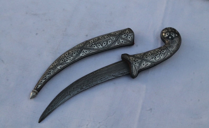Fine Vintage Maughal Silver Inlaid Wedding Dagger Khanjar Knife Parrot ...