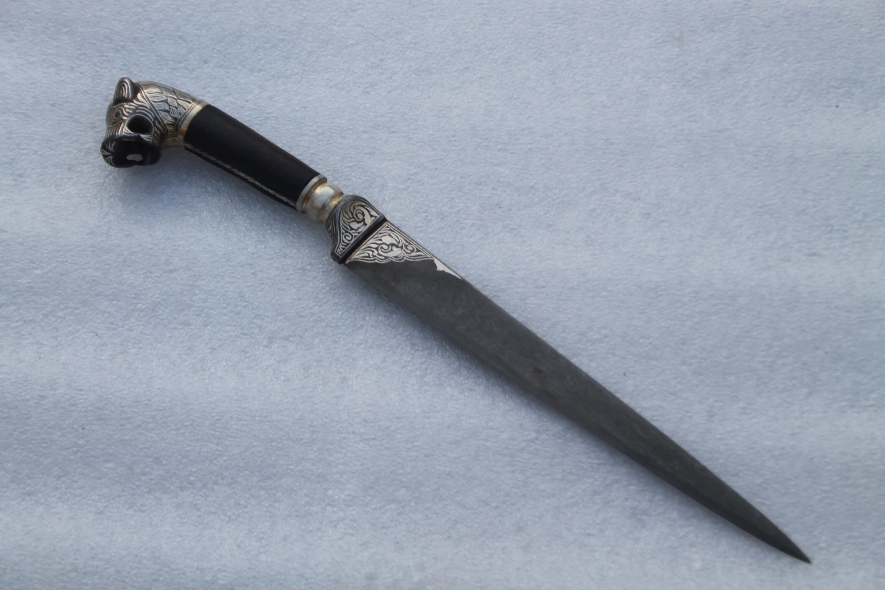Mughal Indo-persian Sikh Kaur Kard Dagger Lion Head Handle Knife ...