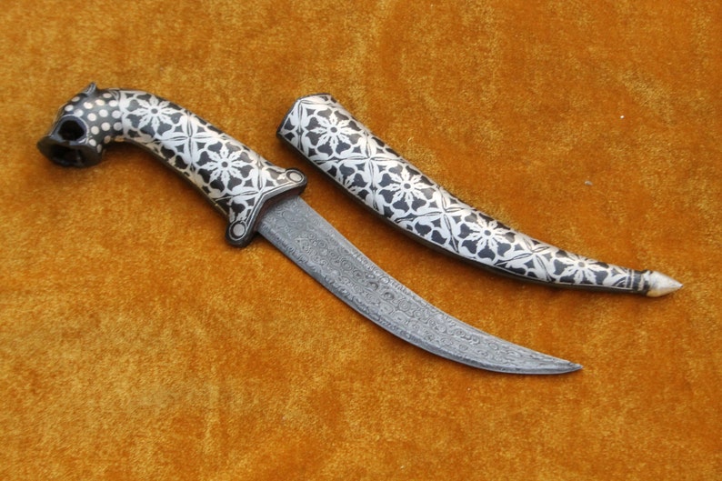 Old Vintage Maughal Silver Inlaid Wedding Dagger Khanjar Knife Lion ...