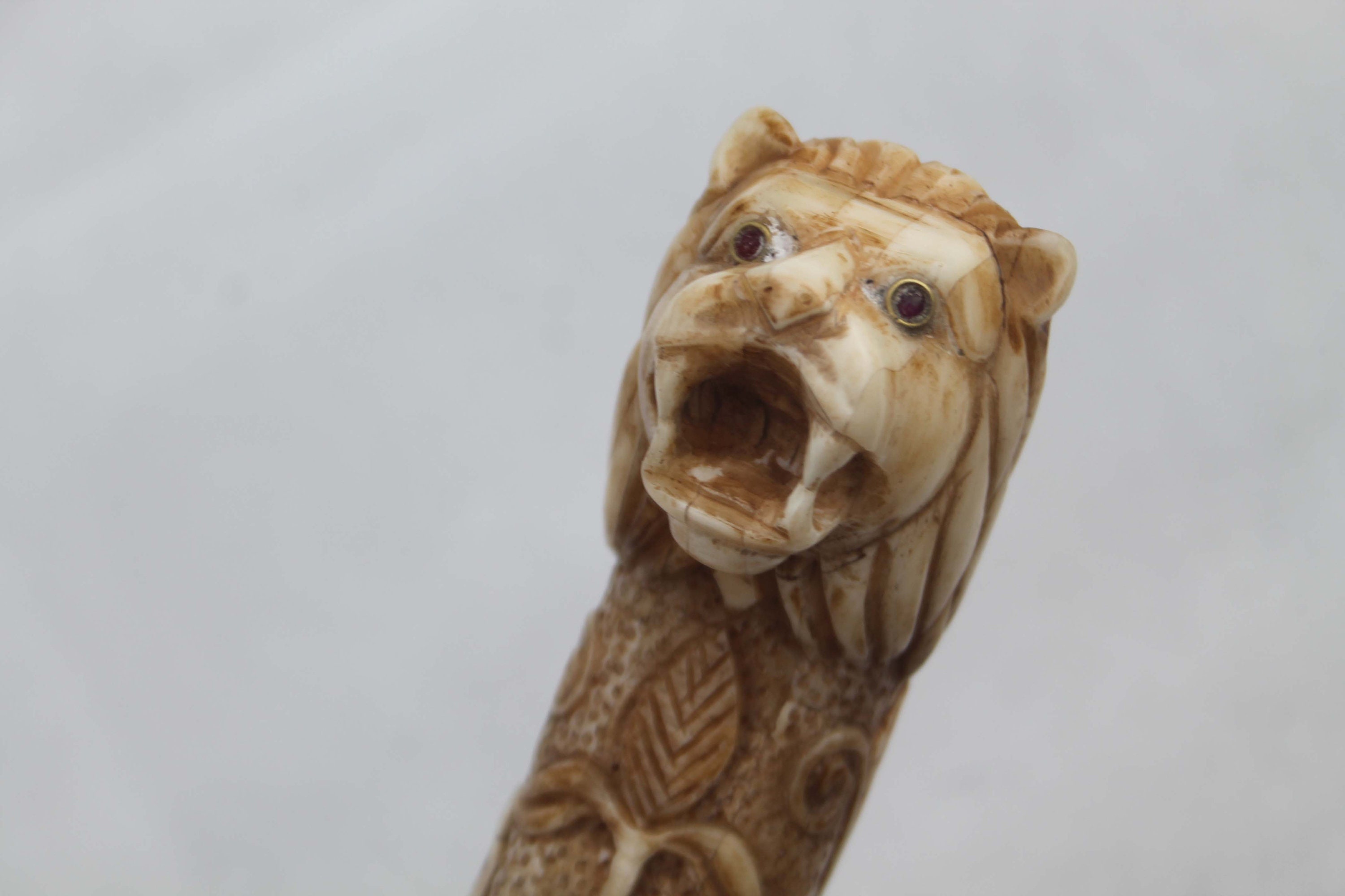 Vintage Mughal Islamic Bone Engraved Lion Head Handle Grip - Etsy