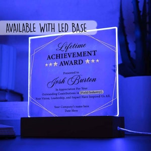 Personalized Lifetime Achievement Award Recognition Acrylic Plaque ...