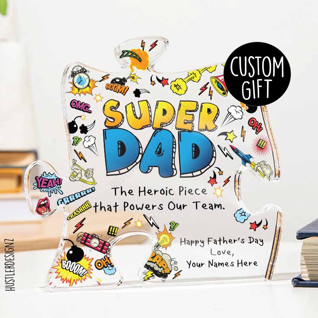Personalized Super Dad Puzzle Acrylic Plaque - Comic Pop Art Superhero ...