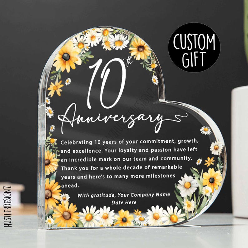 10th Work Anniversary Heart Acrylic Plaque: Employee Appreciation ...