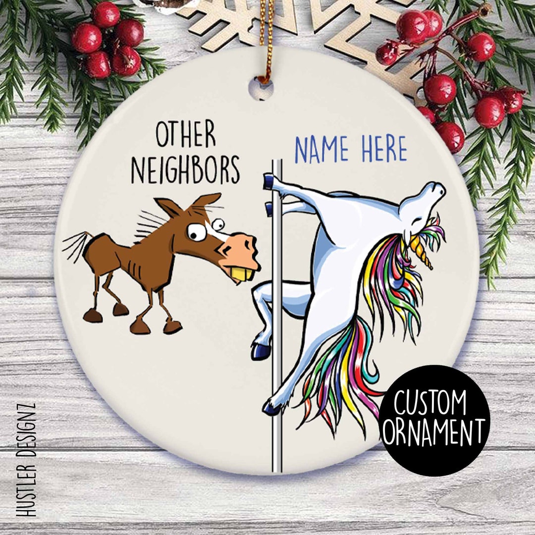 Personalized Funny Neighbor Christmas Ornament, Horse Unicorn Design ...