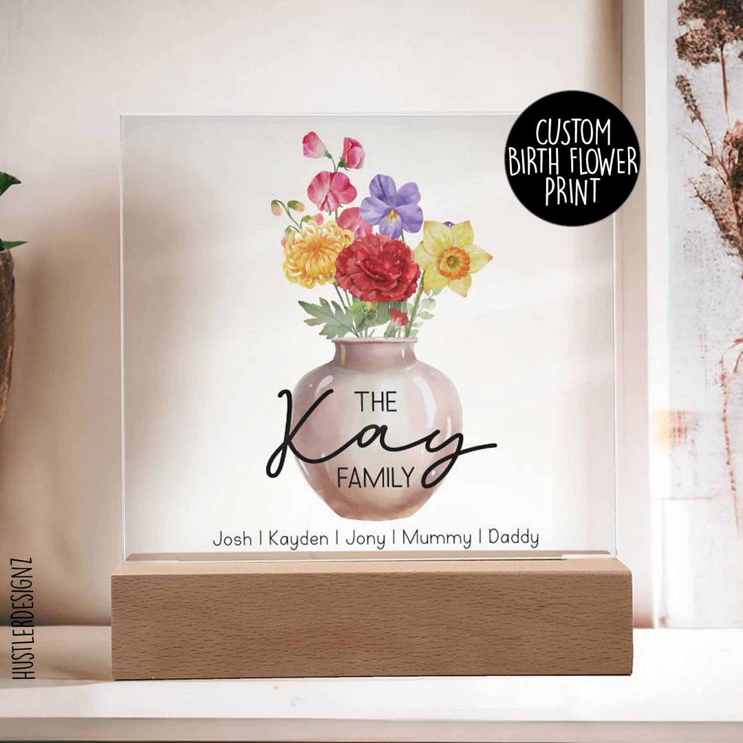 Personalized Family Birth Month Flower Plaque - Flower Vase Print ...
