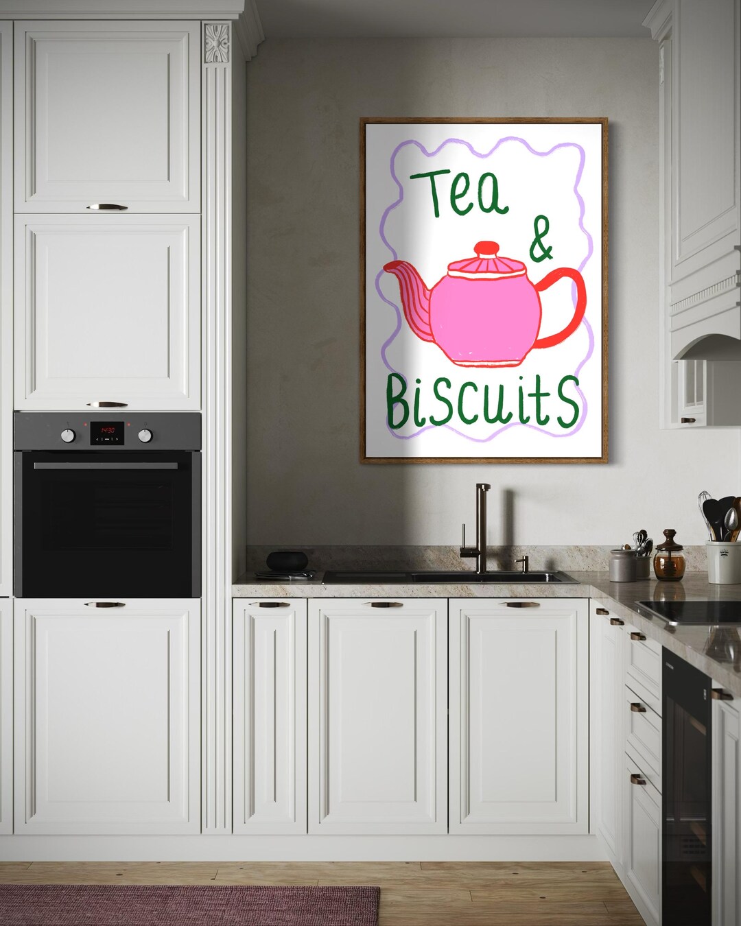 Tea and Biscuits Wall Art | Bright Kitchen Illustration With Kettle ...