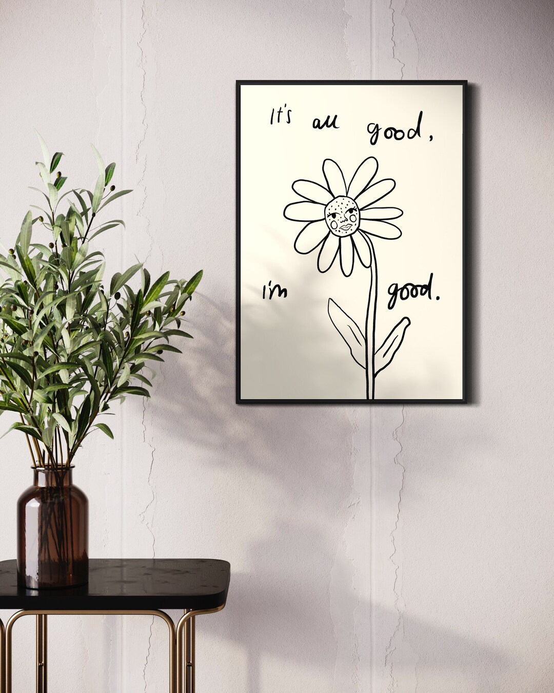 Minimalist Black and White Flower Print With Quote | Modern Botanical ...