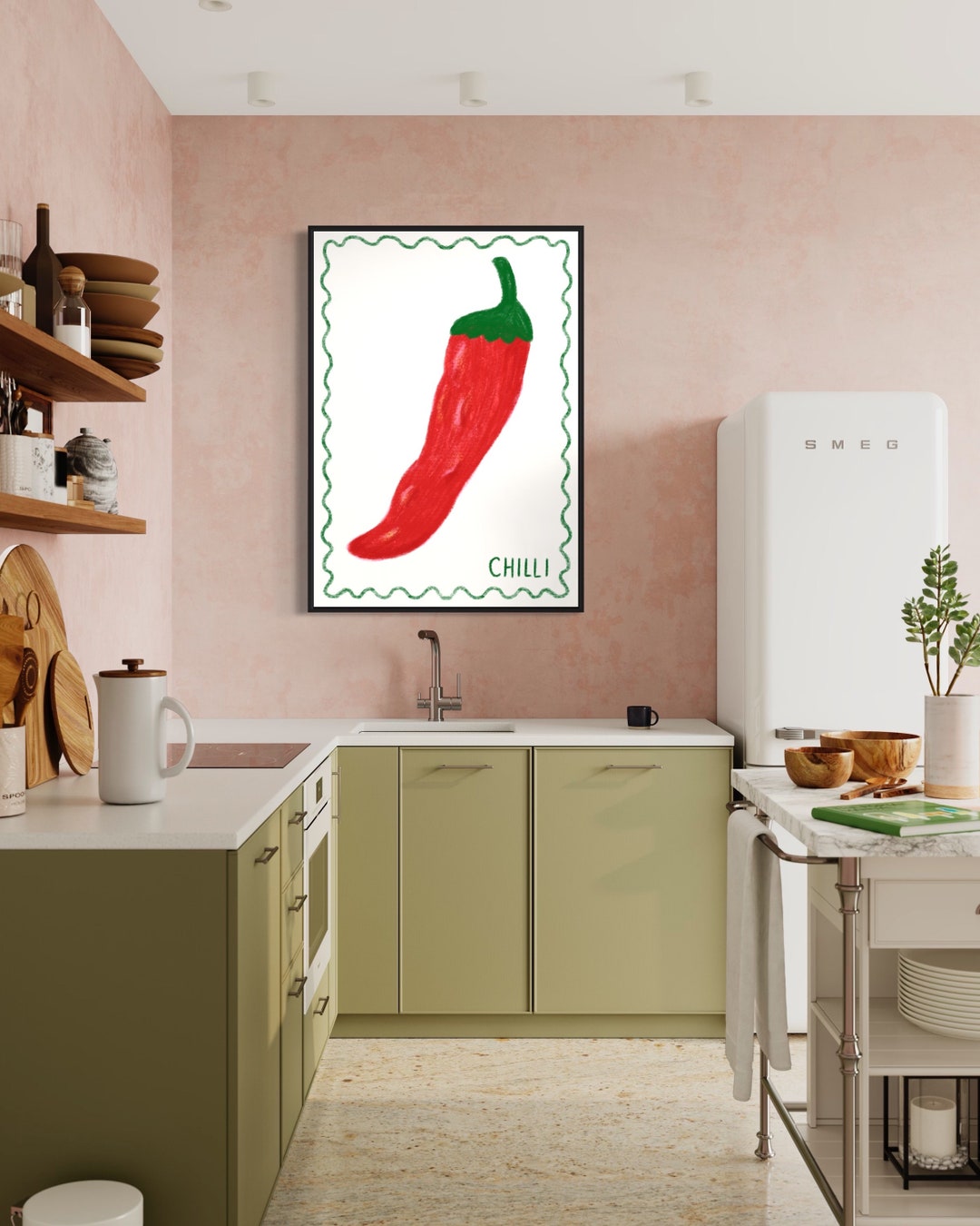 Chilli Pepper Print | Food Wall Art | Hand Drawn Funky Print | Unframed ...