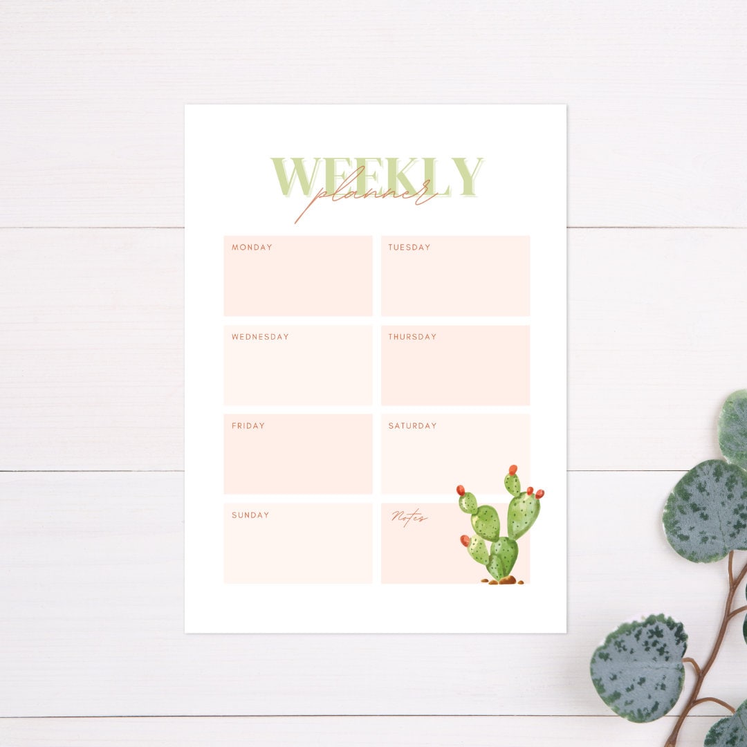 Cactus Weekly Planner Digital Download - PDF - Etsy