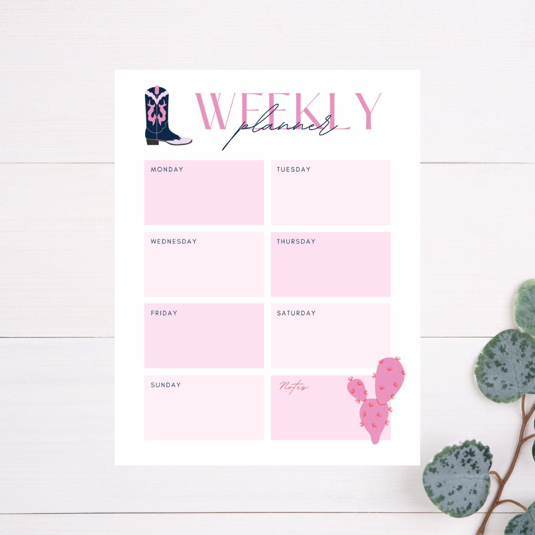Cowboy Boot & Cactus Weekly Planner Digital Download - PDF - Etsy