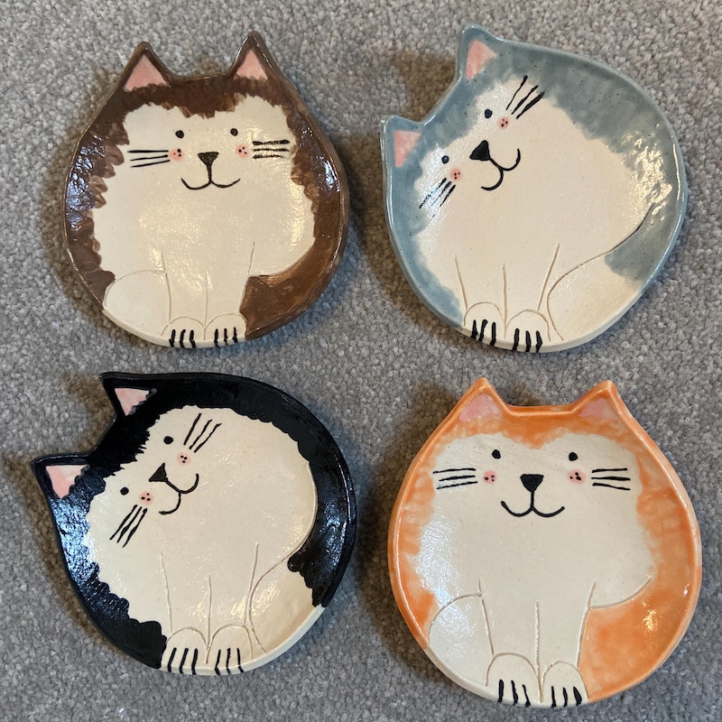Pottery Cat Shaped Dish - Etsy UK