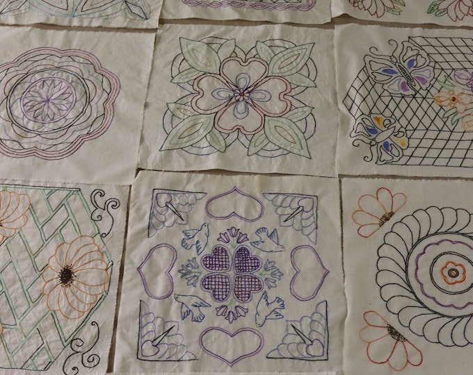 17 Hand-embroidered Quilt Blocks William Morris / Arts & Crafts Style ...