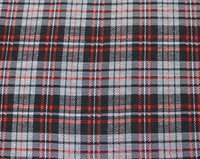 Vintage Plaid Double Knit Fabric From 1970s Red, Black, Gray Plaid ...