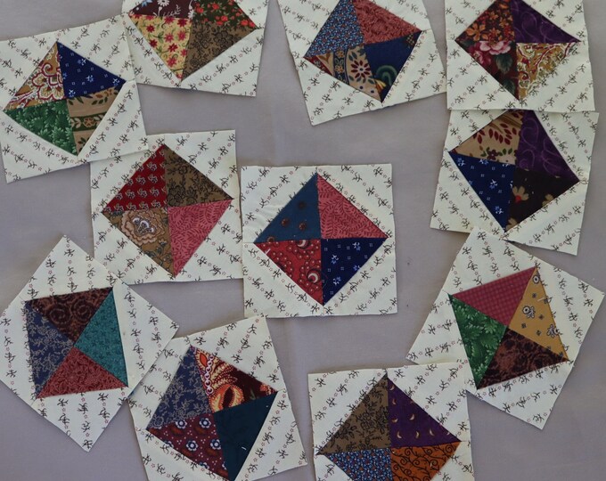 10 Patchwork Quilt Blocks From New and Vintage Fabrics - Small Quilt ...