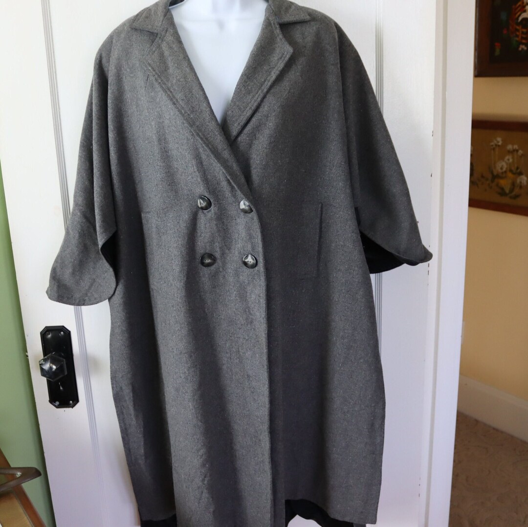 Long Gray Wool Cape With Button Front Long Gray Full - Etsy